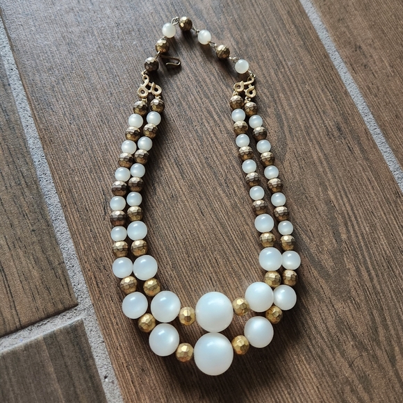 Jewelry | Vintage 6s Double Strand Lucite Bronze Beads Gold Tone ...